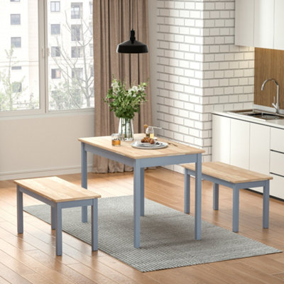 Dining Table and Chairs Set of 3 Grey Wood Dining Table and Benches ...