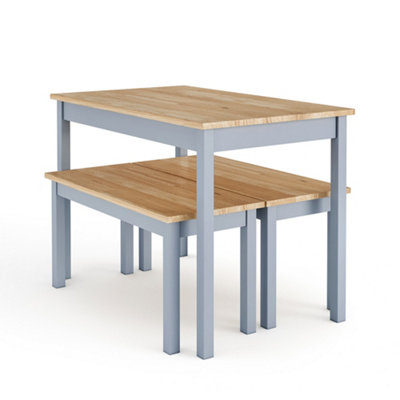 Dining Table and Chairs Set of 3 Grey Wood Dining Table and Benches ...