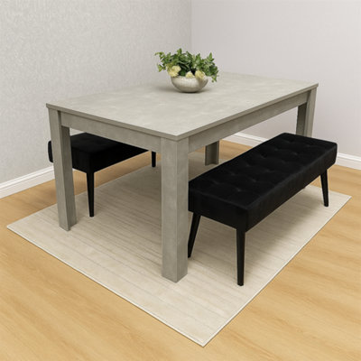 Dining Table Set Of Modern Grey Table And 2 Black Velvet Benches Dining ...
