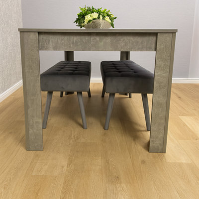Dining Table Set Of Modern Grey Table And 2 Grey Velvet Benches Dining ...