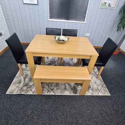 Dining Table With 4 Chairs 1 Bench, Dining Table Room Set 6, Wooden OAK ...