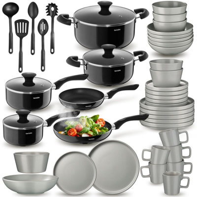 Dinnerware Set for 6 People with Plates, Bowls, Utensils, Pots and Pans ...