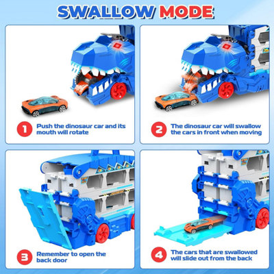 Dinosaur Devouring Truck Playset with 6 Mini Cars Giant Dino Carrier ...