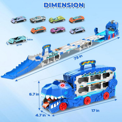 Dinosaur Devouring Truck Playset with 6 Mini Cars Giant Dino Carrier ...