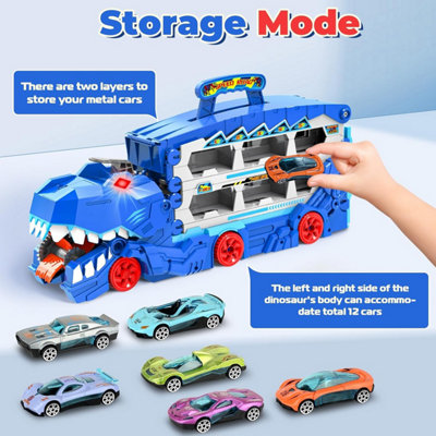 Dinosaur Devouring Truck Playset with 6 Mini Cars Giant Dino Carrier ...
