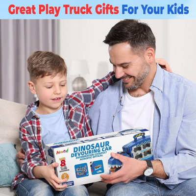 Dinosaur Devouring Truck Playset with 6 Mini Cars Giant Dino Carrier ...