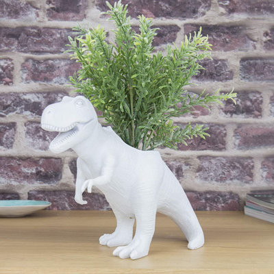 Dinosaur T-Rex White Plant Pot Planter