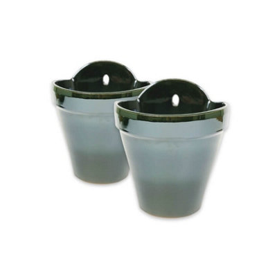 Dipped Green Hand Painted Set of 2 Outdoor Garden Hanging Plant Pots (D ...
