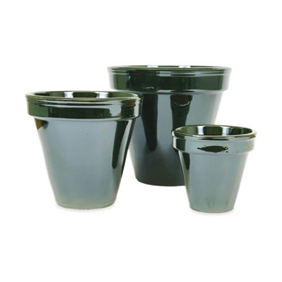 Dipped Green Hand Painted Set of 3 Outdoor Garden Classic Plant Pots (D ...