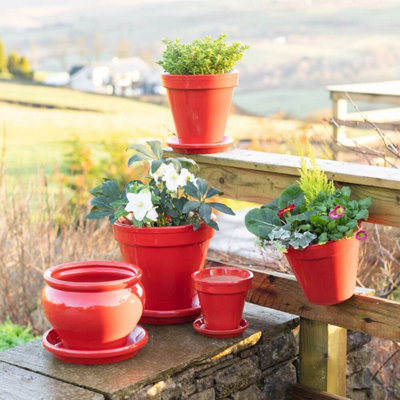 Dipped Red Hand Painted Outdoor Garden Patio Terrace Bola Plant Pot (D ...