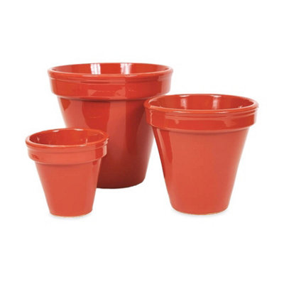 Dipped Red Hand Painted Set of 3 Outdoor Garden Classic Plant Pots (D ...
