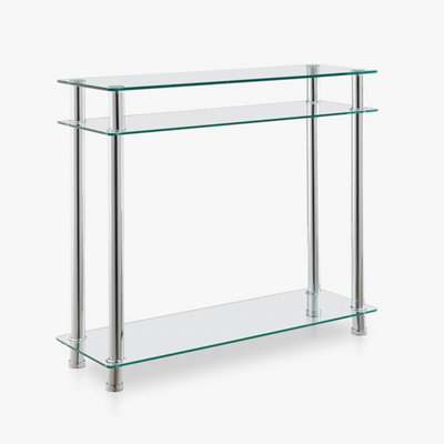 discontinued - Eldon Console Table Clear Glass Chrome Legs Hallway ...