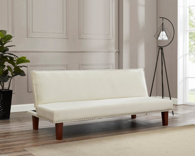 Discontinued - FREYA 3 Seater Cream Velvet Studded edge Wooden Block ...