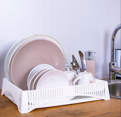Dish Drainer Drip Tray Rack Plate Holder Cutlery Kitchen Sink Plastic White