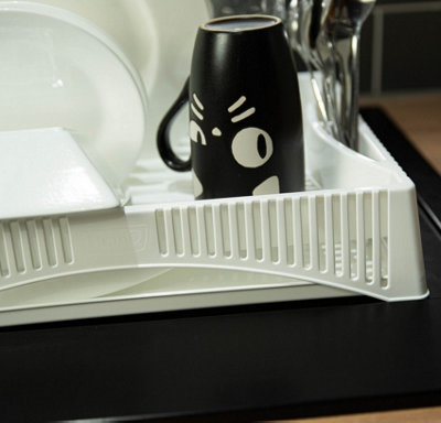 Dish Drainer Drip Tray Rack Plate Holder Cutlery Kitchen Sink Plastic White