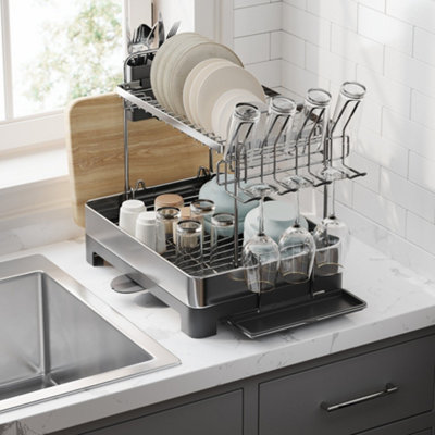 Dish Drying Rack, 2-Tier Dish Drainer for Kitchen Counter with ...