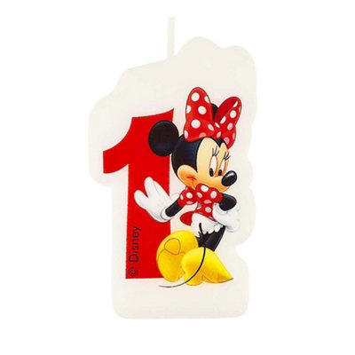 Disney Cafe Minnie Mouse 1st Birthday Candle Red/White (One Size)