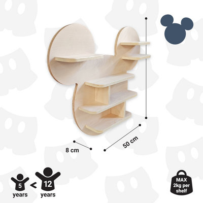 Disney Classic Mickey Mouse Small Wall Shelf, Wall Mounted Kids ...