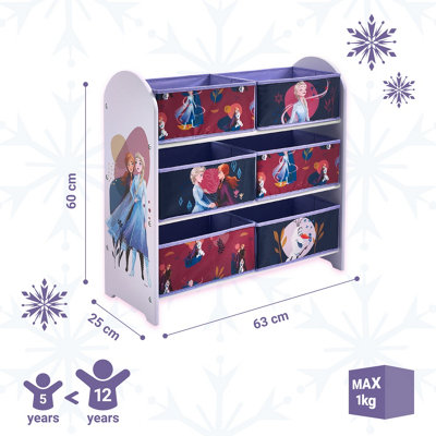 Disney Frozen Toy Storage Unit 6 Box Organizer for Bedroom Made from Engineered Wood Fabric Metal