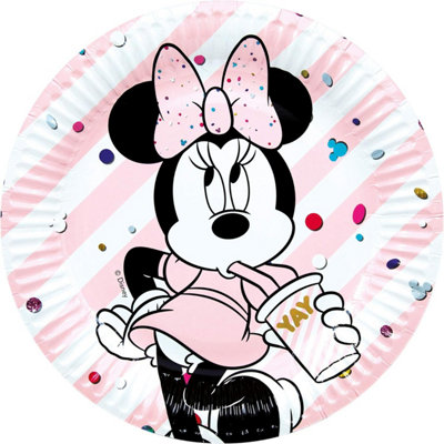 Disney Gem Minnie Mouse Party Plates (Pack of 8) Pink/White/Black (One ...