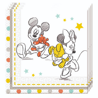 Disney Mickey & Minnie Mouse Baby Shower Napkins (Pack of 20) White ...