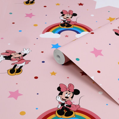Disney Minnie Mouse Rainbow Wallpaper Roll 52cm x 10m Pink