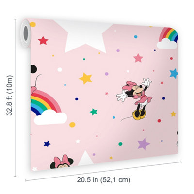 Disney Minnie Mouse Rainbow Wallpaper Roll 52cm x 10m Pink