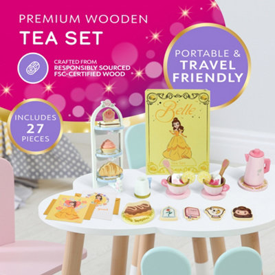 Disney Princess Belle Wooden Tea Party Set 27 Piece Pretend Play With