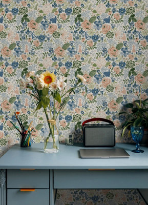 Disney Princess Blue Watercolor Floral Peel & Stick Wallpaper