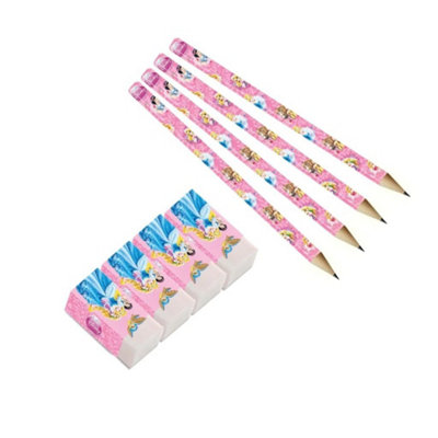Disney Princess Characters Pencil & Eraser Set (Pack of 8) Pink/Blue ...