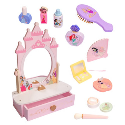 Disney Princess Tabletop Vanity 12 Piece, Wooden Pretend Play Makeup ...