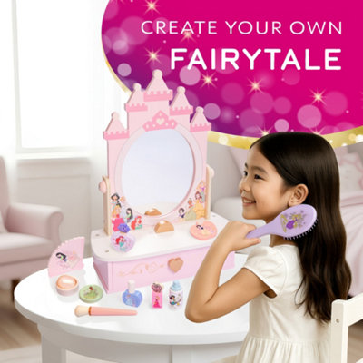 Disney Princess Tabletop Vanity 12 Piece, Wooden Pretend Play Makeup ...