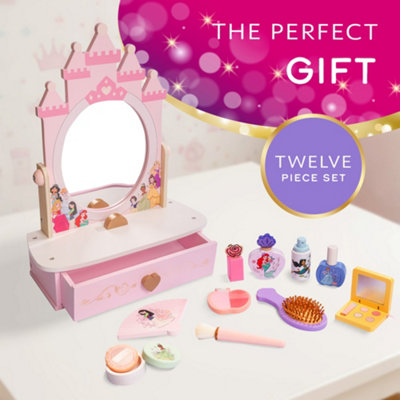 Disney Princess Tabletop Vanity 12 Piece, Wooden Pretend Play Makeup ...