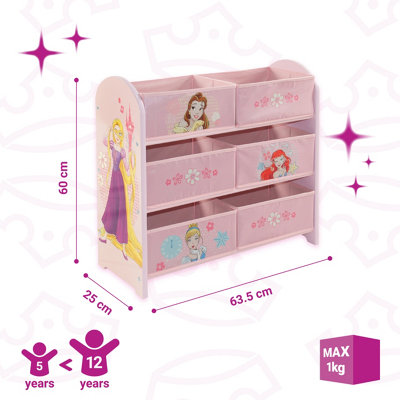 Disney Princess Toy Storage Unit 6 Box Organizer for Bedroom Made from Engineered Wood Fabric Metal