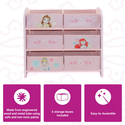 Disney Princess Toy Storage Unit 6 Box Organizer for Bedroom Made from Engineered Wood Fabric Metal