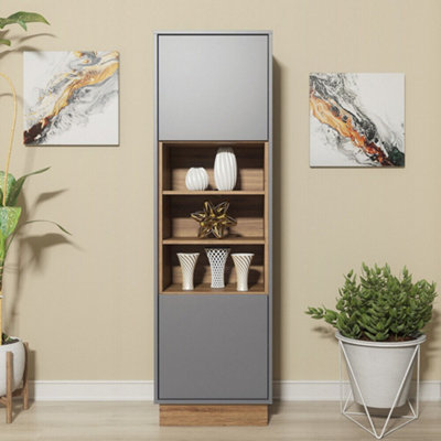 Display Cabinet 175cm Loft Style Dark Grey Oak Creative Furniture