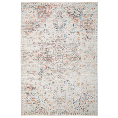 Distressed Beige Multicolour Persian Style Washable Non Slip Rug ...