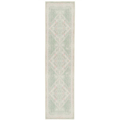 Distressed Cream Green Persian Style Washable Non Slip Runner Rug 60x240cm