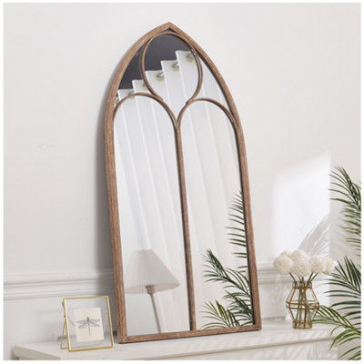 Distressed Gold Window Wall Arched Framed Mirror W 600 x H 1100 mm ...