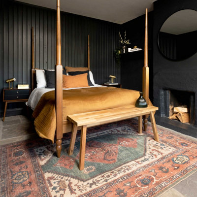 Distressed Terracotta Green Persian Style Washable Non Slip Rug 200x290cm