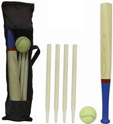 DIVCHI 6 Piece Wooden Rounders Set & Carry Bag - Baseball Bat & Soft ...