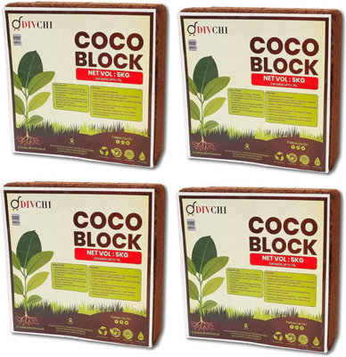 DIVCHI COCO BLOCK 4 X 5Kg 20kg ORGANIC COCONUT FIBRE 100% NATURAL