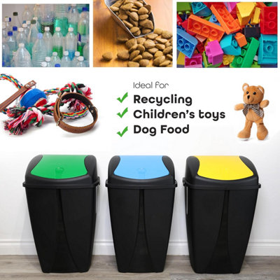 DIVCHI Plastic Flip Top Waste Bin Removable Swing Lid Garbage Rubbish ...