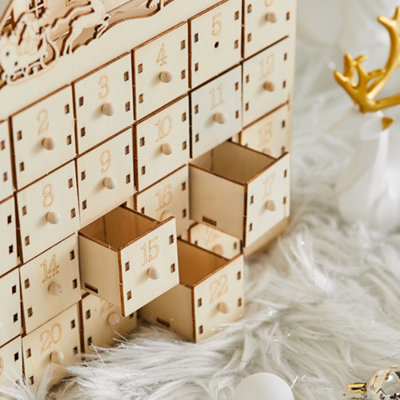 DIY 24 Drawers Pre Lit Wooden Christmas House Advent Calendar Xmas ...
