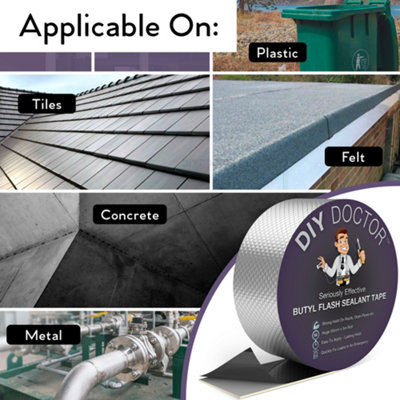 DIY Doctor 150mm x 5m Butyl Waterproof Repair Tape Silver Roof Leak ...