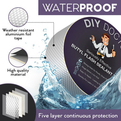 DIY DOCTOR 200MM X 5M BUTYL ROOF SEALANT TAPE SILVER WATERPROOF REPAIR ...