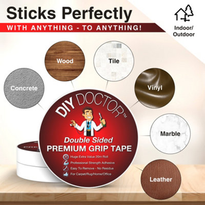 DIY Doctor 20m x 21mm Double-Sided Carpet Tape Clear Heavy-Duty Rug ...