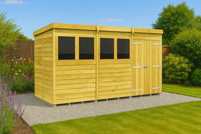 DIY Sheds 12x4 Pent Shed - Double Door With Windows
