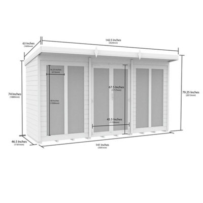 DIY Sheds 12x4 Pent Summer House (Full Height Window)