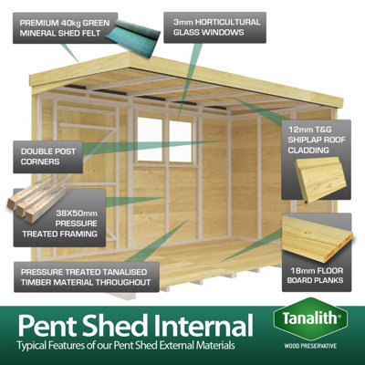 DIY Sheds 16x8 Pent Shed - Double Door Without Windows